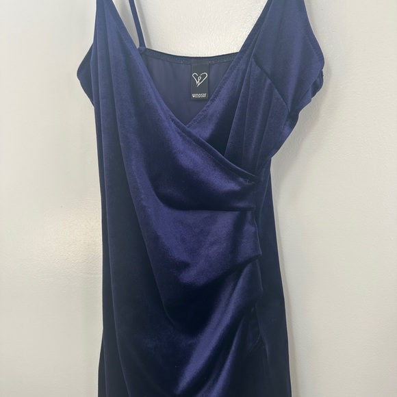 Dresses | Deep Blue Velvet Mini Dress With Asymmetrical Hem | Poshmark